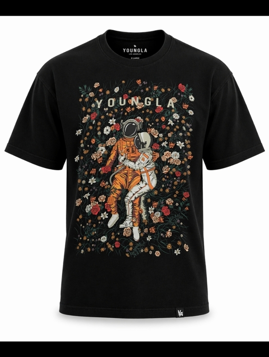 YoungLA | Shirts | Youngla Astronaut Floral Graphic Tee Black Xl ...